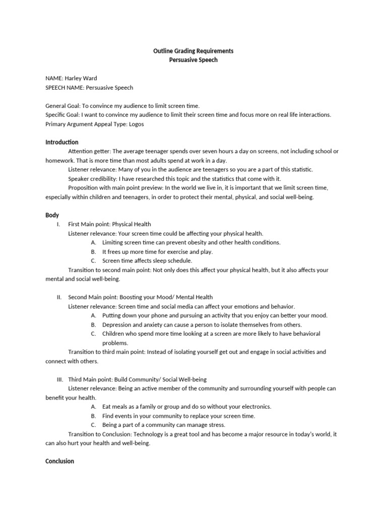 Persuasive Speech Outline | PDF | Adolescence | Mood (Psychology)