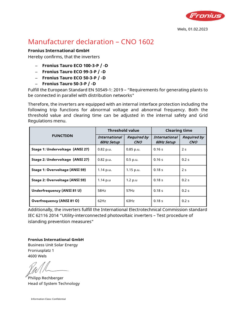 SE CER Colombia CNO 1602 Fronius TAURO EN ES | PDF