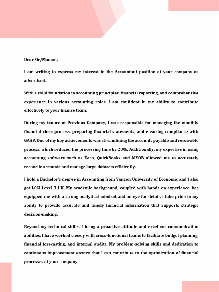 Hnin Yawai Aung's Cover Letter | PDF