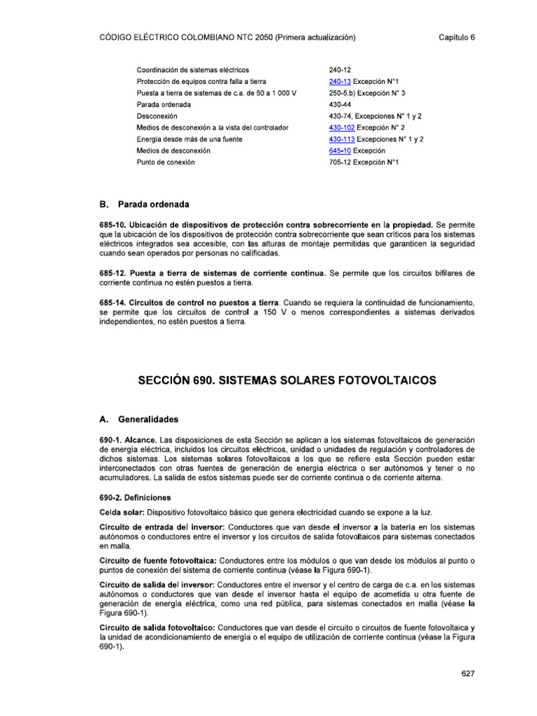 NTC 2050 - Seccion 690 (Solar) | PDF | Corriente eléctrica | Cambiar