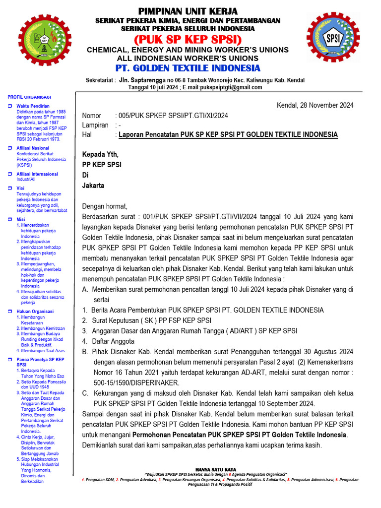 Pencatatan PUK SPKEP SPSI Tertunda | PDF