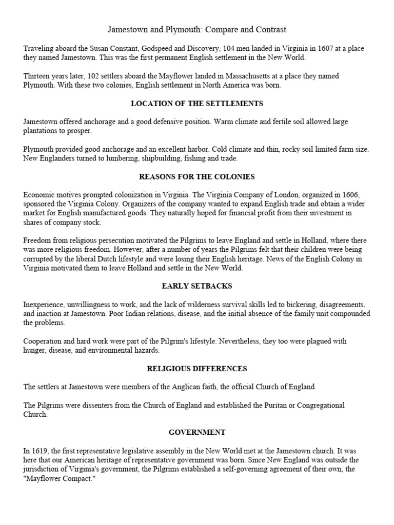 Jamestown and Plymouth | PDF | Plymouth Colony | Jamestown, Virginia