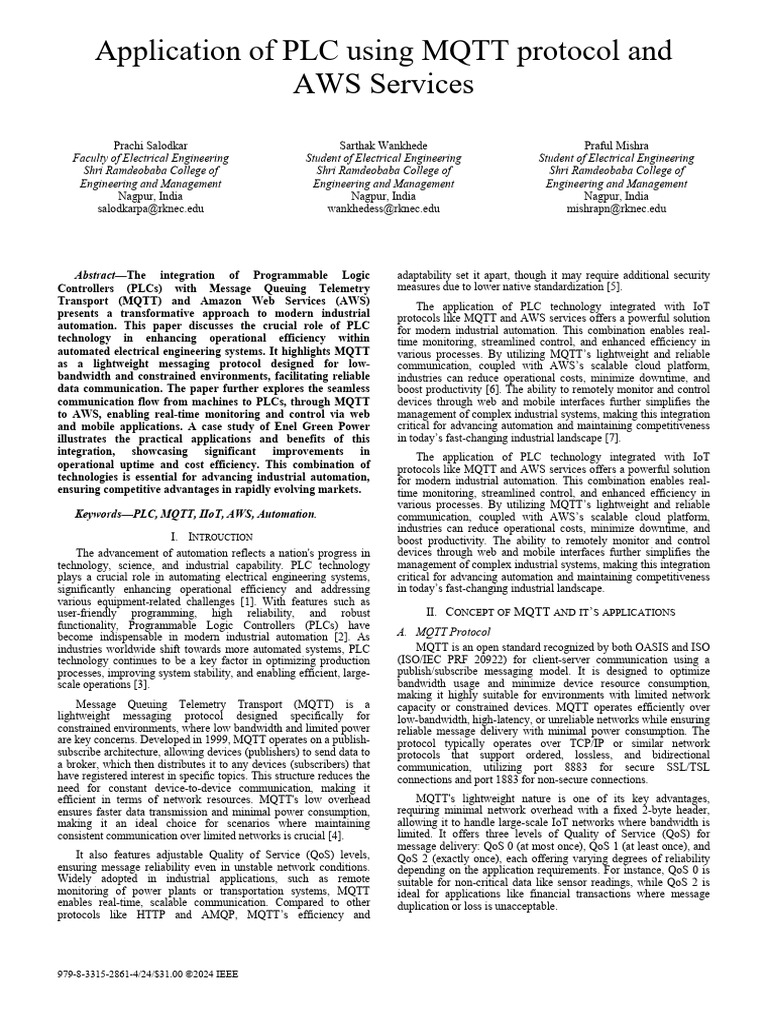 Industrial Automation with PLC & MQTT | PDF | Programmable Logic Controller | Quality Of Service