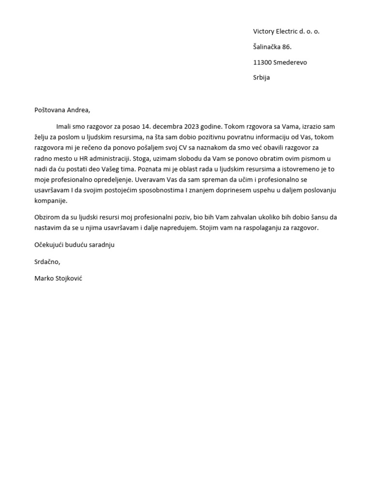 Propratno pismo 2 | PDF