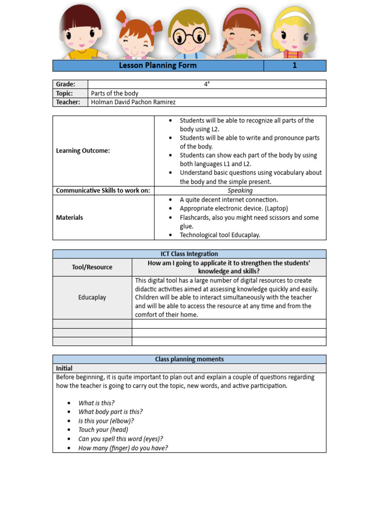 Lesson Planning Form One | PDF | Vocabulary | Teachers