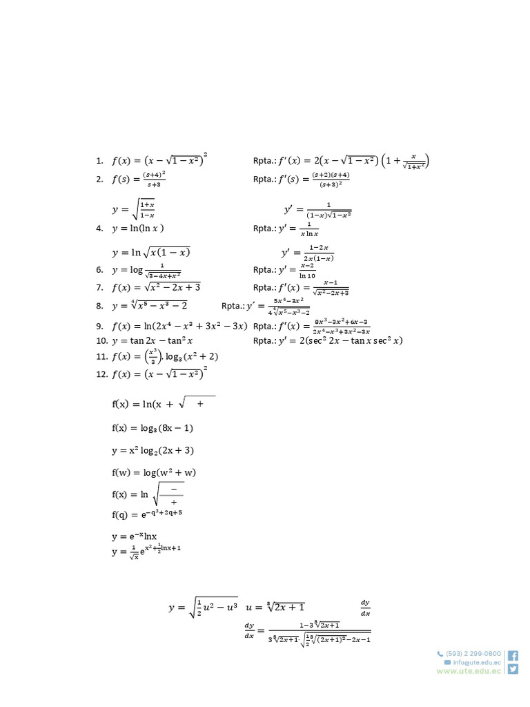 Deber 7. Derivación de Funciones Compuestas | PDF | Ajedrez