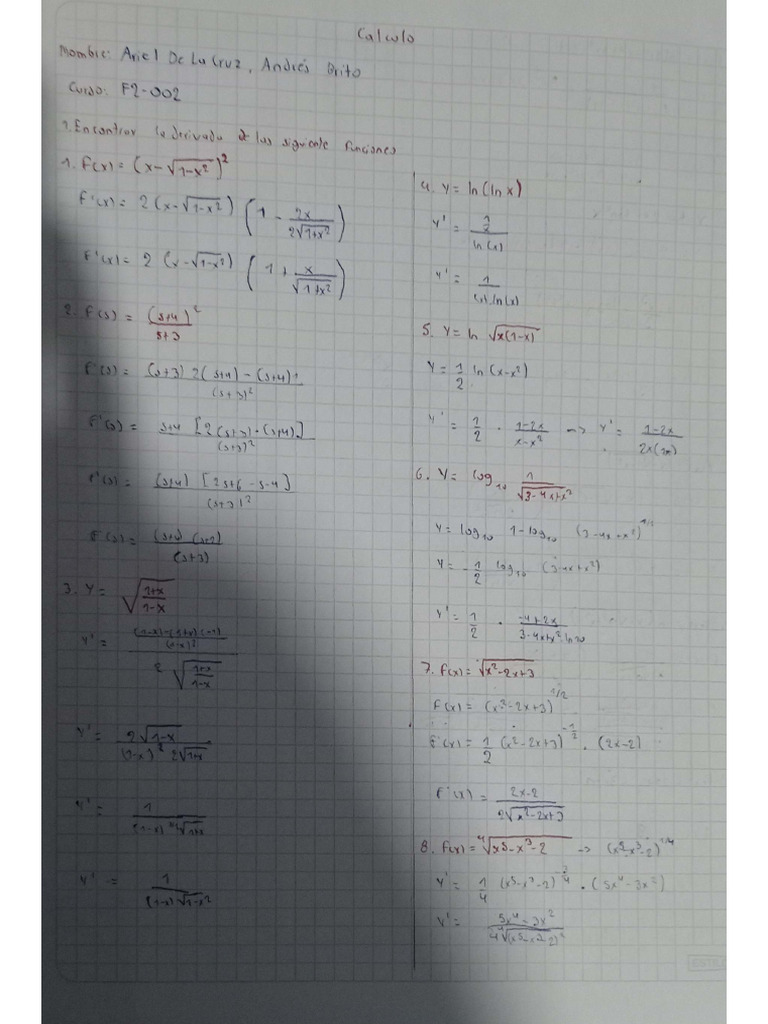 Deber 7 Derivadas Compuestas | PDF