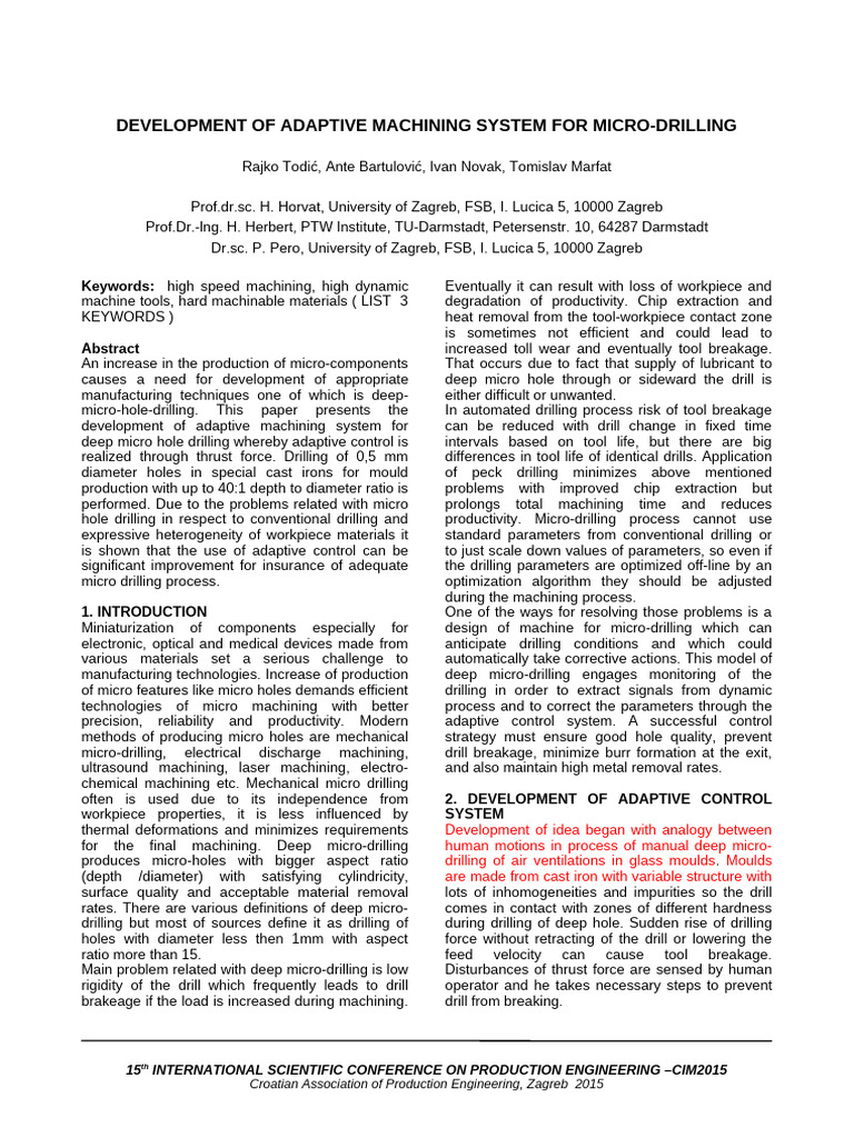 Todić Bartulović Novak Marfat CIM2015 | PDF | Drilling | Machining