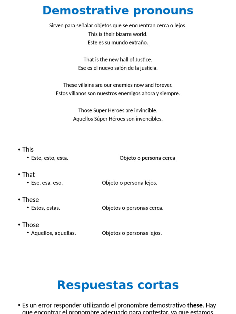 Pronombres demostrativos y preposiciones | PDF