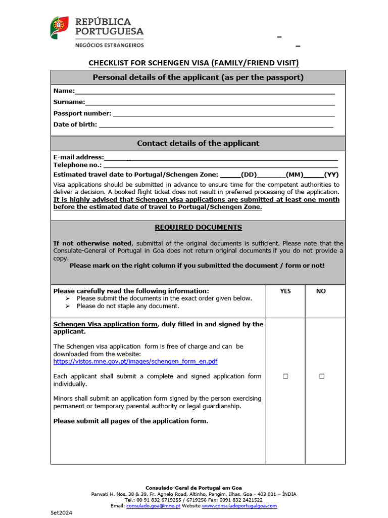 Checklist For Schengen Visa Family Friend Visit CG | PDF | Travel Visa ...