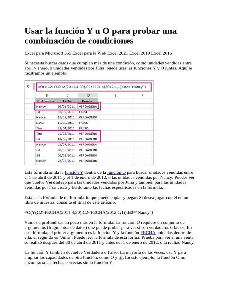 Usar La Función Y U O para Probar Una Combinación de Condiciones | PDF | Microsoft Excel | Hoja ...
