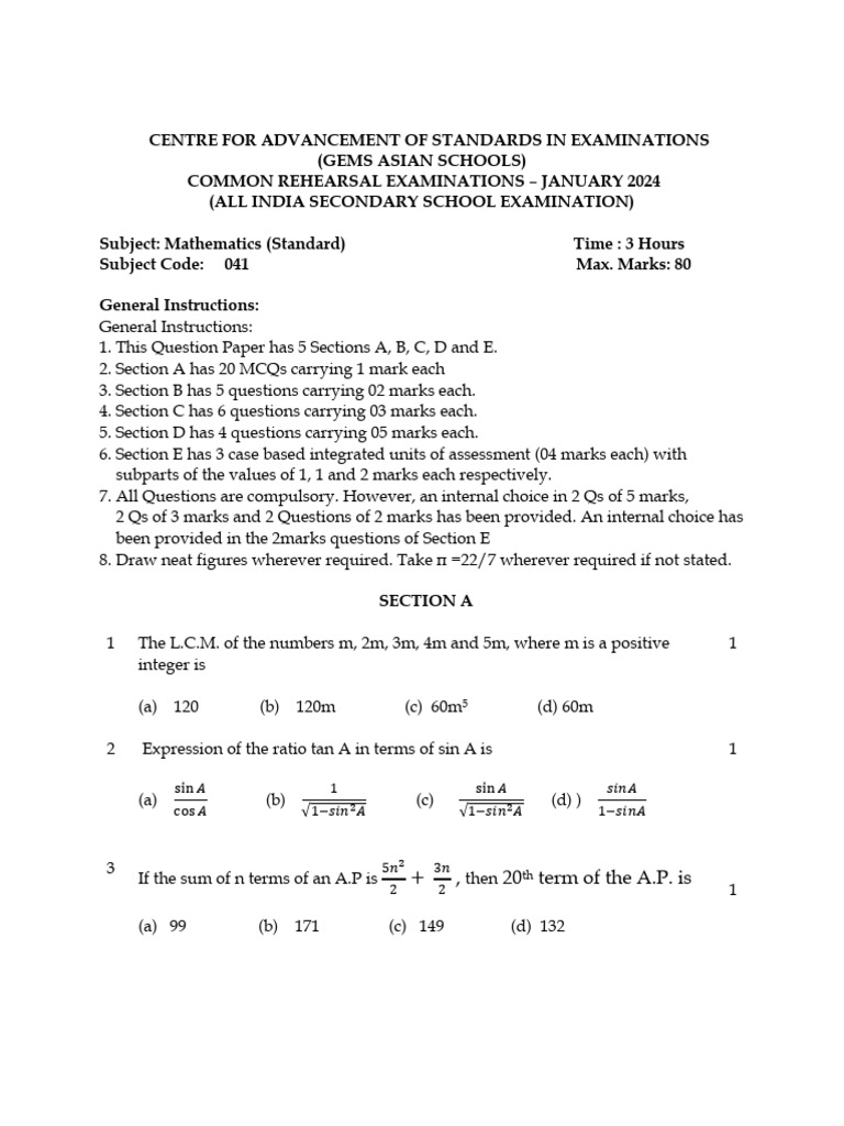 CASE Math Standard-QP_ Practice | PDF | Circle | Lighthouse