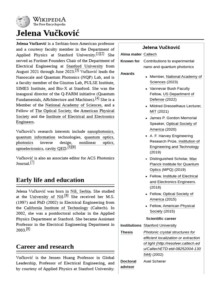 Jelena Vučković: Quantum Photonics Expert | PDF | Physical Sciences | Electromagnetism