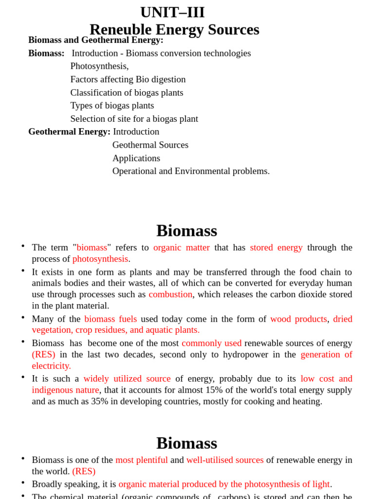 Biomass and Geothermal Energy Overview | PDF | Fuels | Energy Development