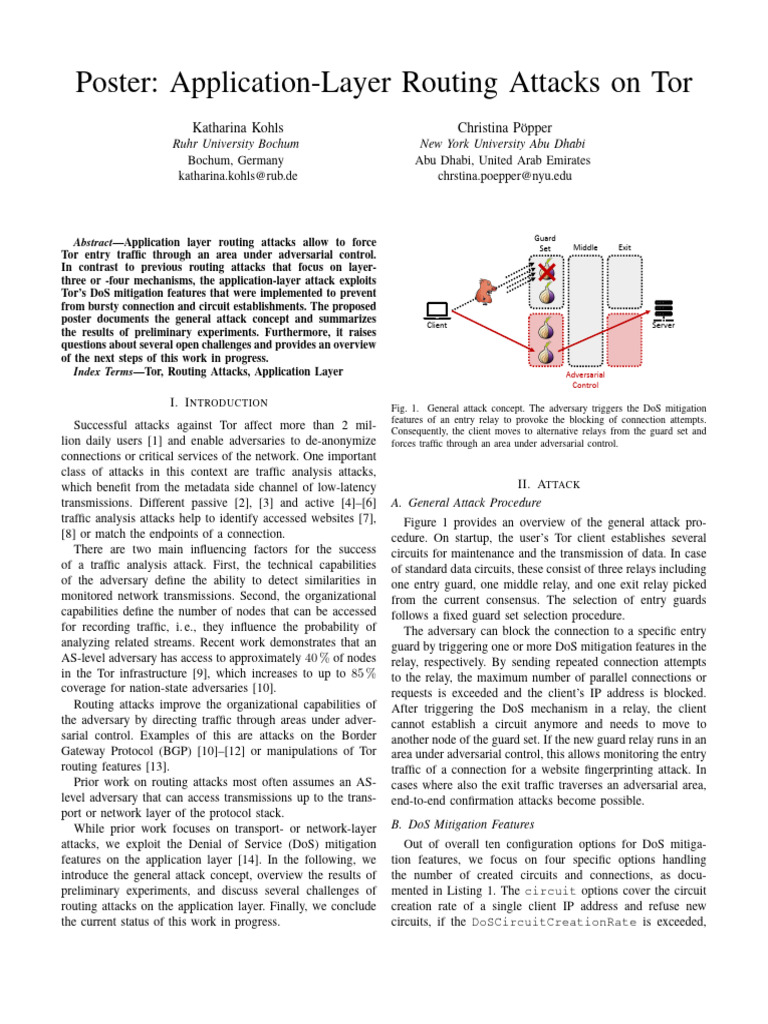 Application-Layer Routing Attacks on Tor | PDF | Denial Of Service Attack | Communications Protocols