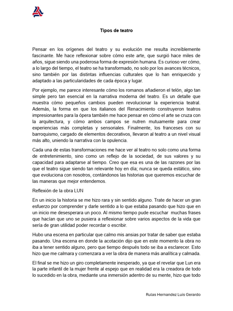 Luis - Ruelas - Tipos de Teatro | PDF | Teatro | Educación en artes ...
