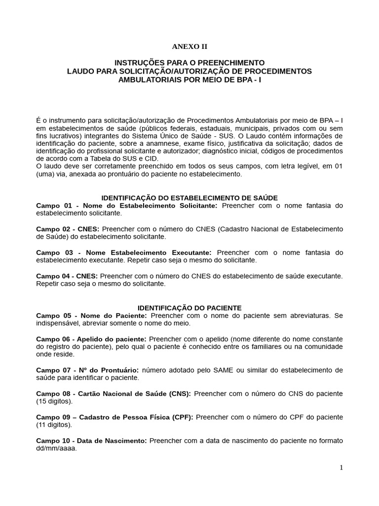 Instrucoes Preenchimento Laudo BPA | PDF