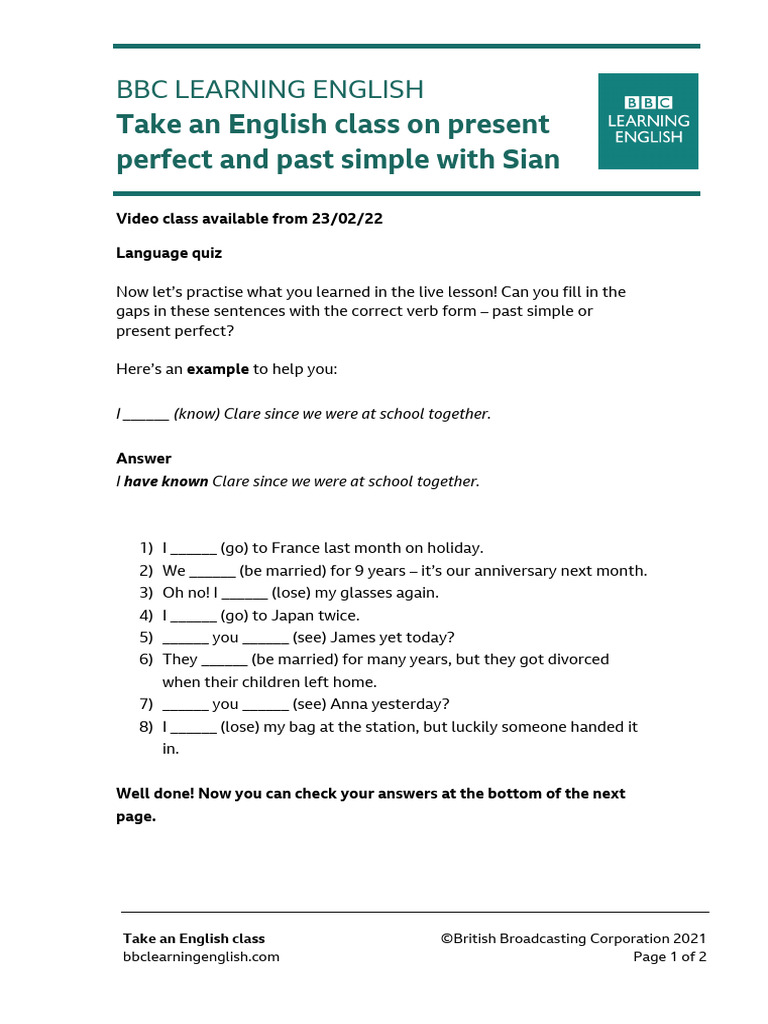 220223_take_an_english_class_with_Sian_present_perfect_past_simple | PDF