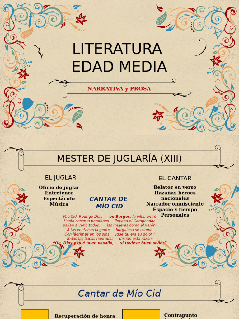 Narrativa Medieval: Mester de Juglaría y Clerecía | PDF | Literatura ...