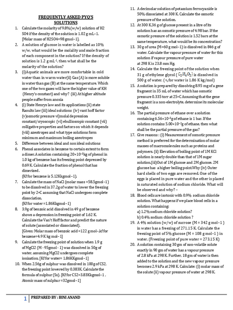 SOLUTION LMP-PYQ | PDF | Chemistry | Physical Chemistry