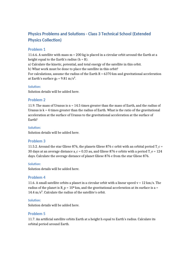 Physics Problems Solutions | PDF | Orbit | Apsis
