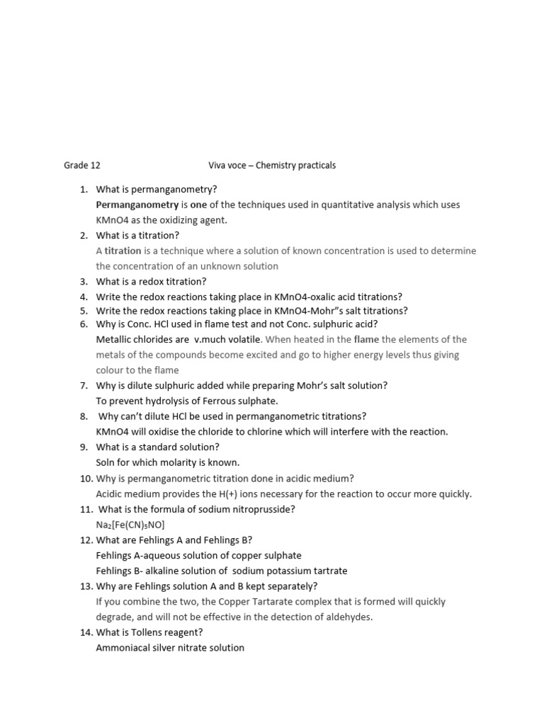 Viva-voce | PDF | Salt (Chemistry) | Titration