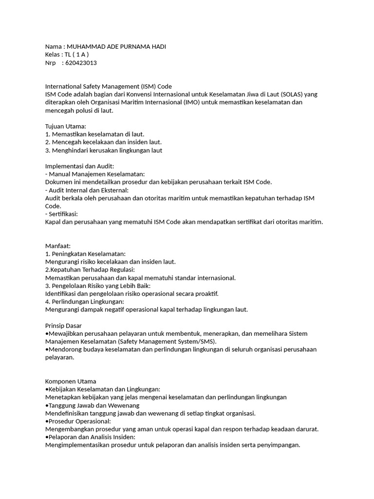 Tugas Mengenai ISM CODE | PDF