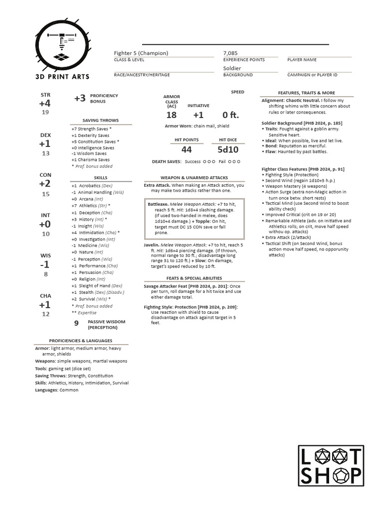 Fast Character - Fighter 5 (Champion) - PHB 2024 | PDF | Role Playing Games