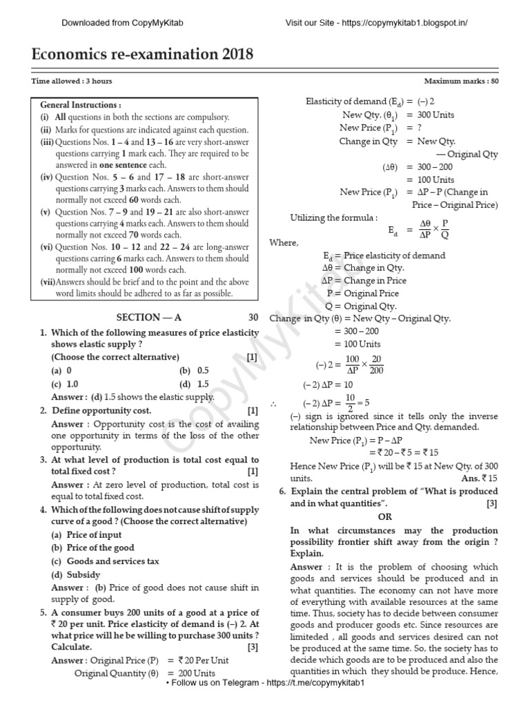 10 Years Economics XII | PDF | Economic Equilibrium | Supply (Economics)