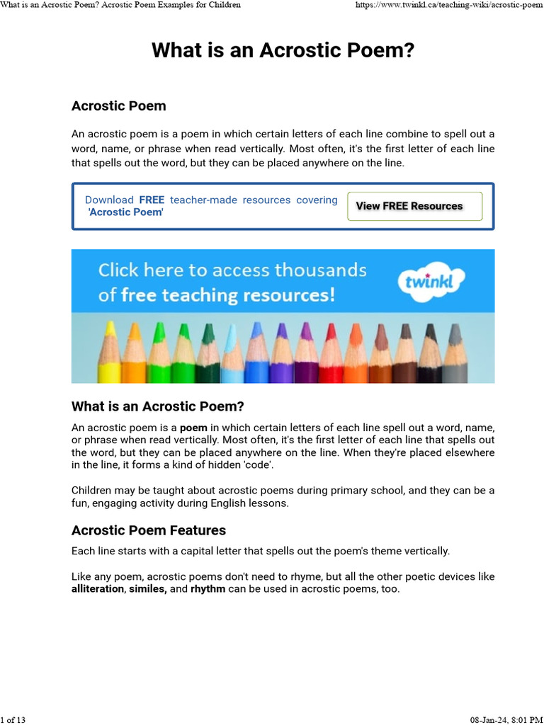 Acrostic Poem Guide for Kids | PDF | Poetry | Poetics