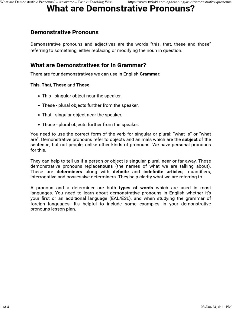 What Are Demonstrative Pronouns | PDF | Pronoun | Grammatical Number