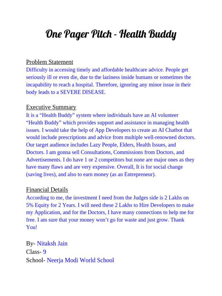 One Pager Pitch - ERDC - IIT Ropar | PDF