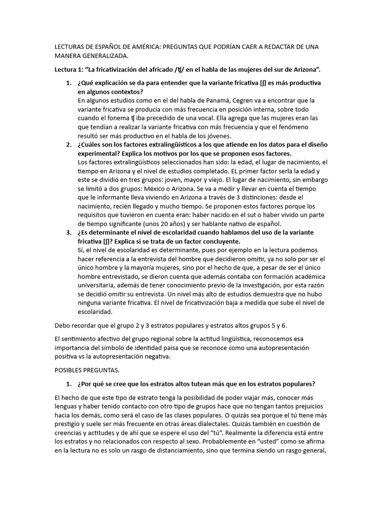 Lecturas de Español de América | PDF | Lengua española | Dialecto