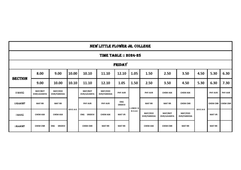 Friday Time Table | PDF