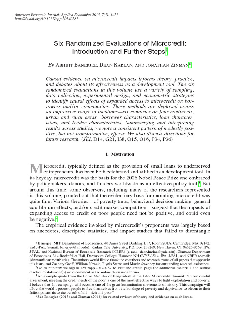 Banerjee_et_al2015 | PDF | Loans | Microcredit