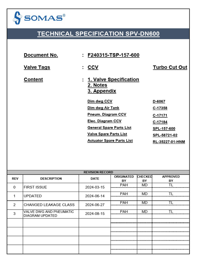 F240315 TSP 157 600 3_Technical Spec SPV DN600_CS Valve | PDF | Valve ...
