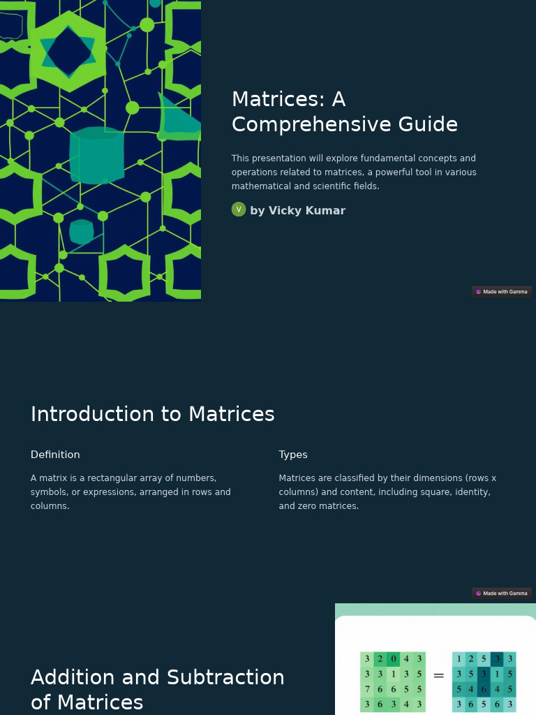 Matrices A Comprehensive Guide | PDF | Matrix (Mathematics) | Determinant