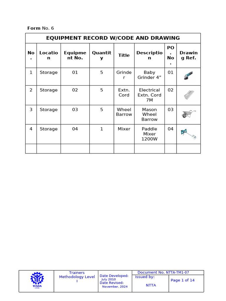 F6-Equipment Record With Code and Drawing | PDF