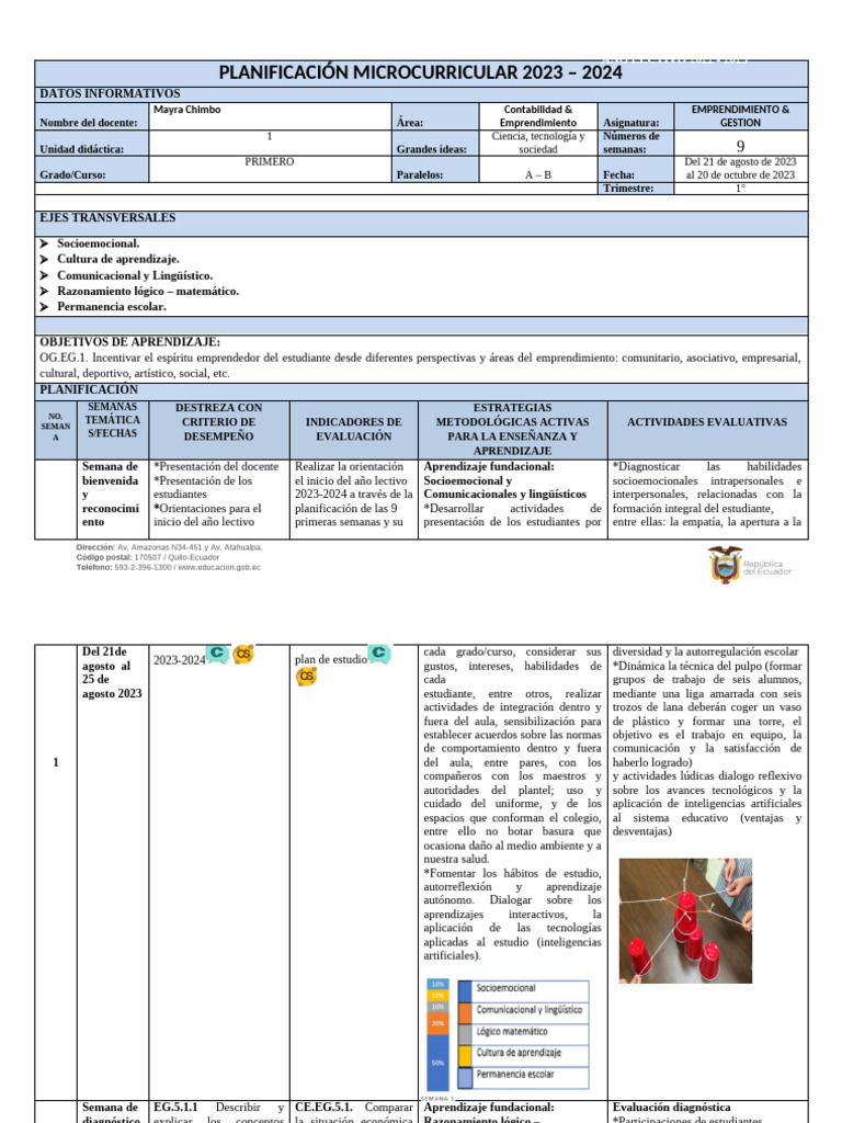 9 S Emp. & Gest 1ero Bgu | PDF | Aprendizaje | Iniciativa empresarial