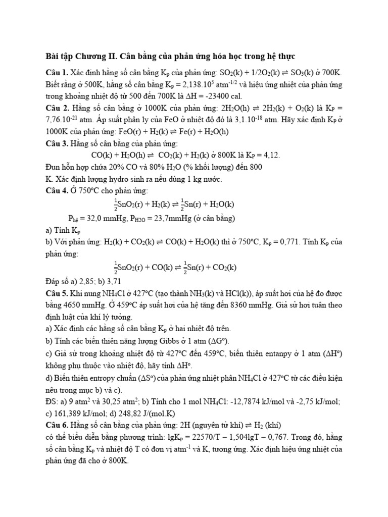 Bài Tập Chương II | PDF