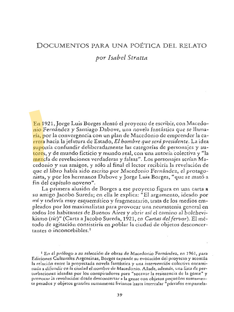 Stratta Isabel Documentos para Una Poetica Del Relato | PDF