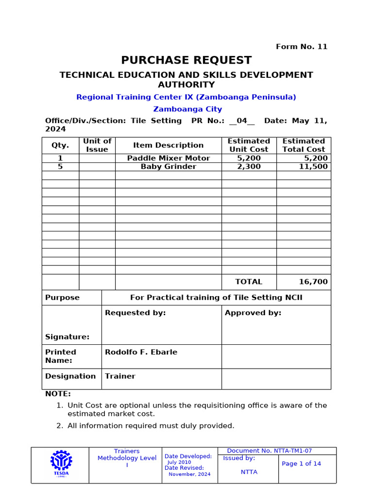 FF11 Purchase Request | PDF