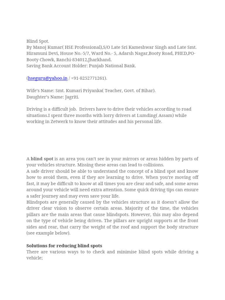 Blind Spot. | PDF | Road Transport | Transport