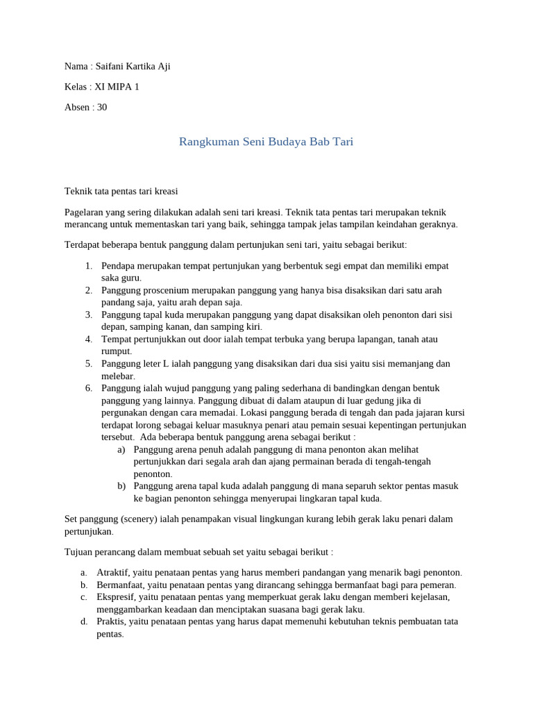 30. Saifani Kartika a. Kls 11 Ipa 1 Seni Bubaya Tugas 1 | PDF
