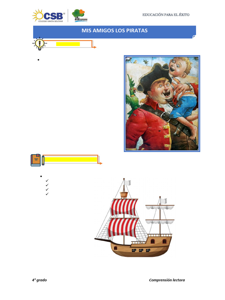 Comprensión Lectora: Piratas para 4° Grado | PDF