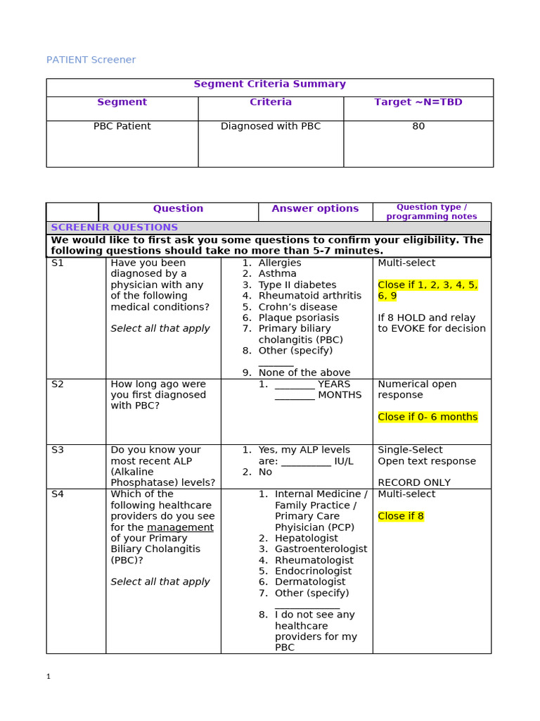 PATIENT Screener (1) | PDF | Chronic Condition | Cancer