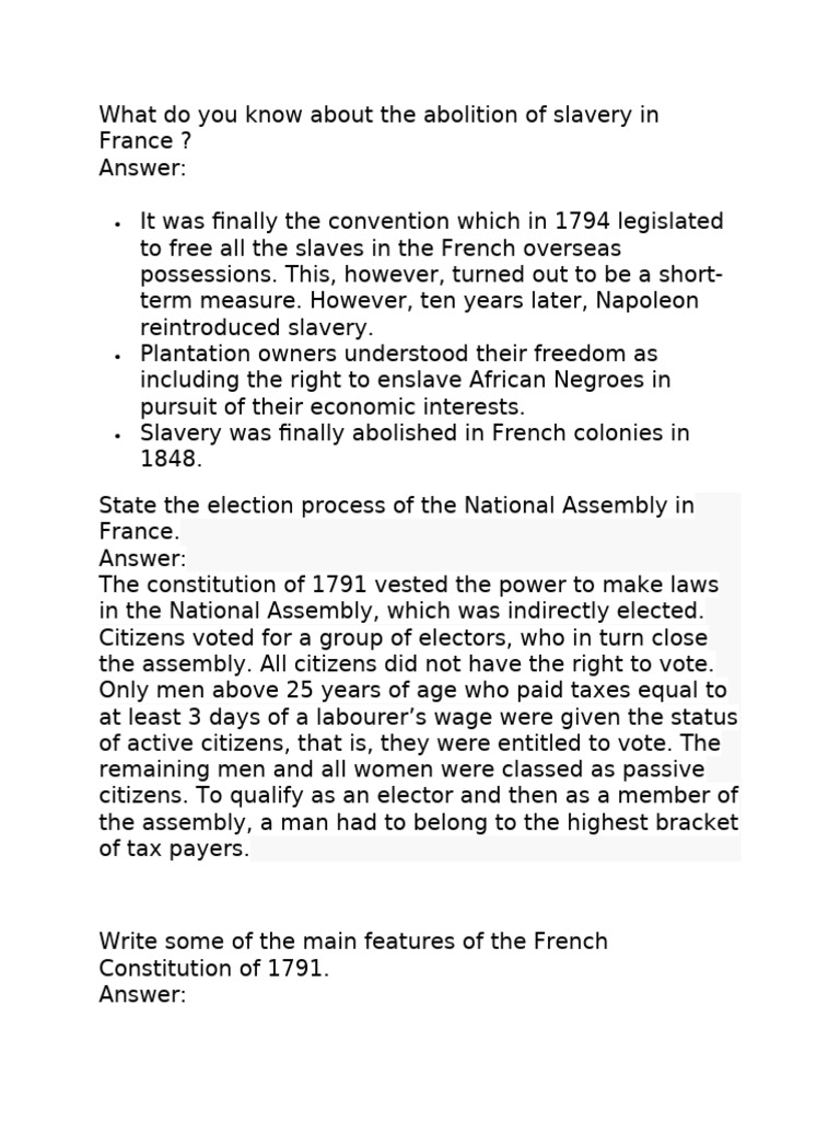 French Revolution Worksheet 1 | PDF | Slavery | Citizenship