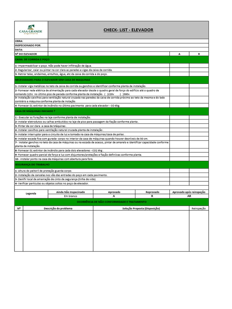 Check-List Elevador Revisado | PDF