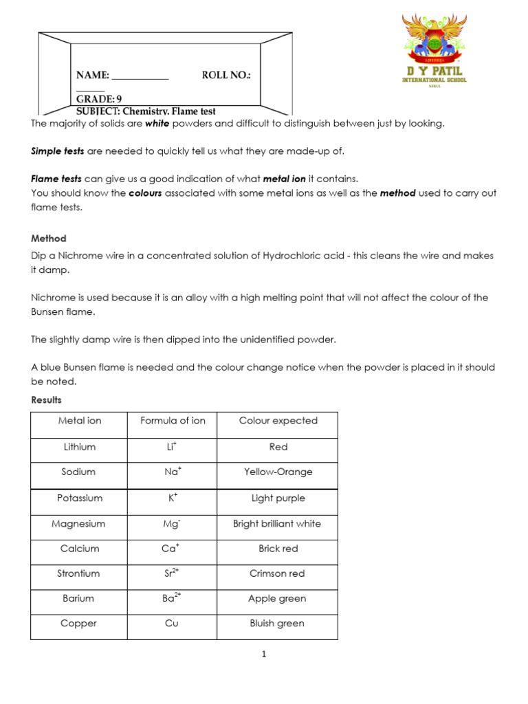 Flame Test Colors for Metal Ions | PDF