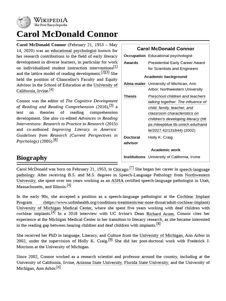 Carol McDonald Connor: Literacy Innovator | PDF | Learning | Cognition